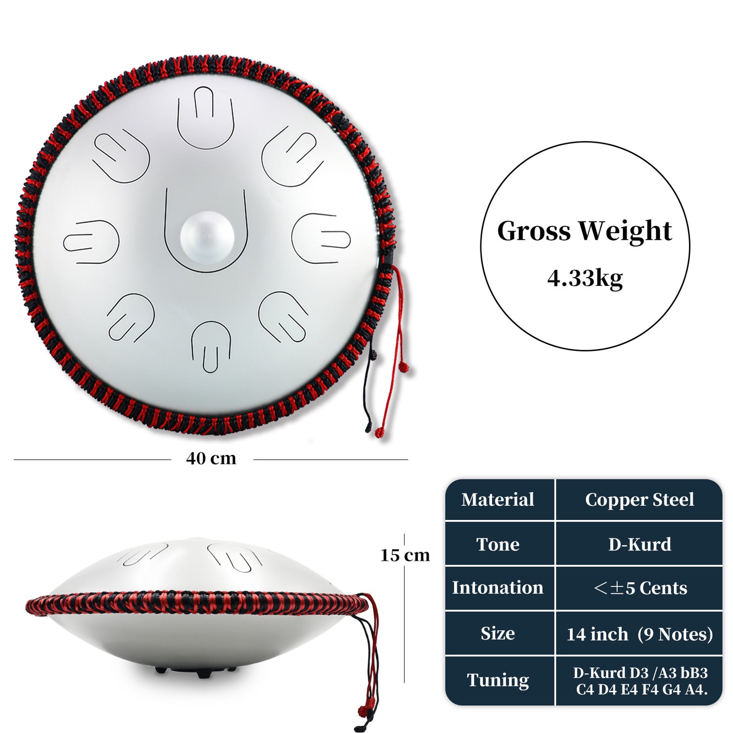 Hluru® • Mini Handpan Series | 9 Notes 14'' Tongue Drum | Portable Han